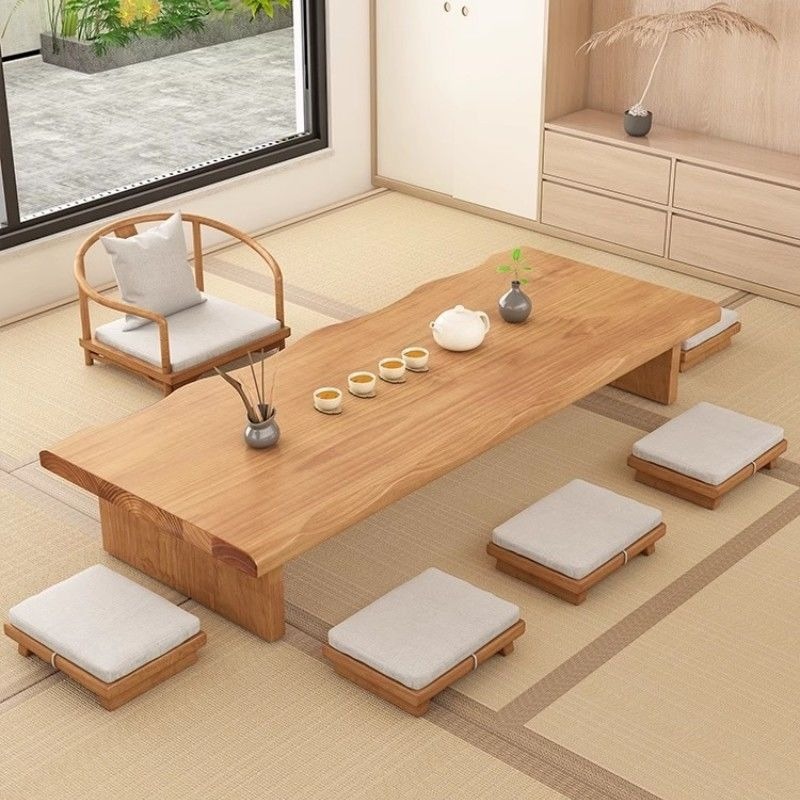 Japanese style solid wood tea table and chair combination tatami table kang table kung fu tea ...