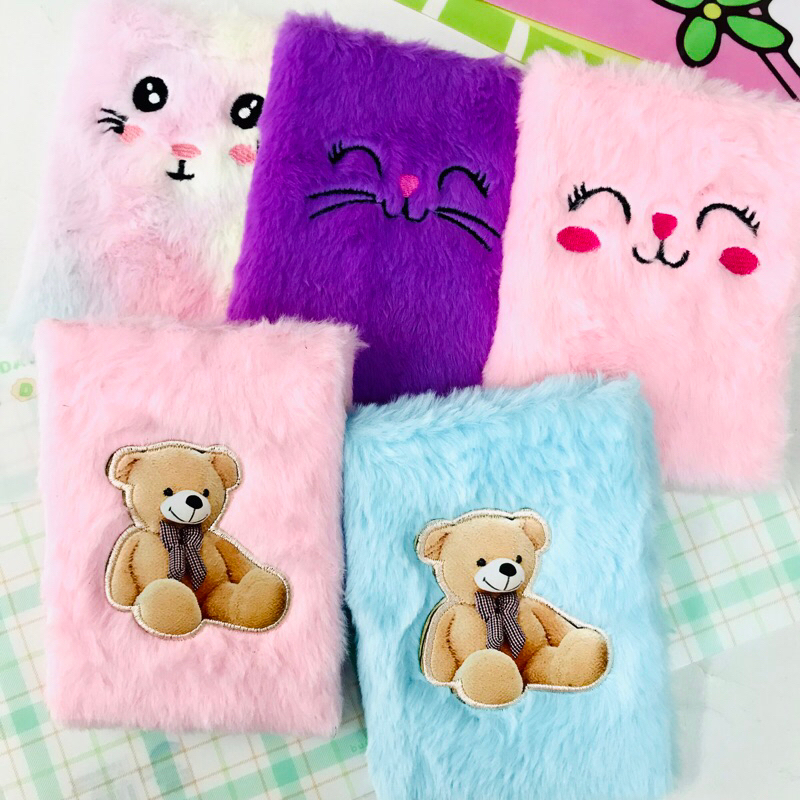 Korea Bear Cat Rainbow Furry Children Notebook Berbulu Pelangi | Shopee ...