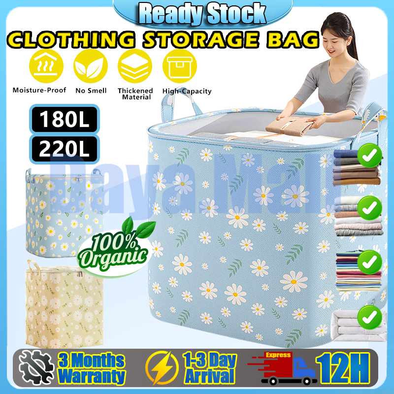 180L/220L Foldable Capacity Storage Bag Quilt Storage Box Clothes Storage Bag Handle Clothes ...