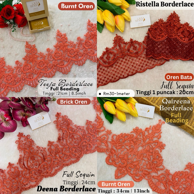 KOLEKSI BORDERLACE LACE OREN, OREN BATA, BURNT OREN, BRICK OREN ...