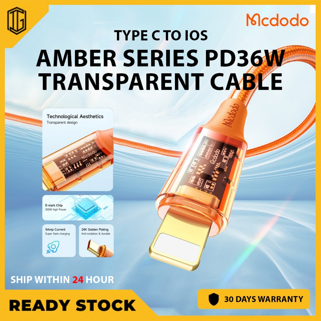 MDD Amber Series PD36W Type C To IOS Transparent High Power Smart E ...