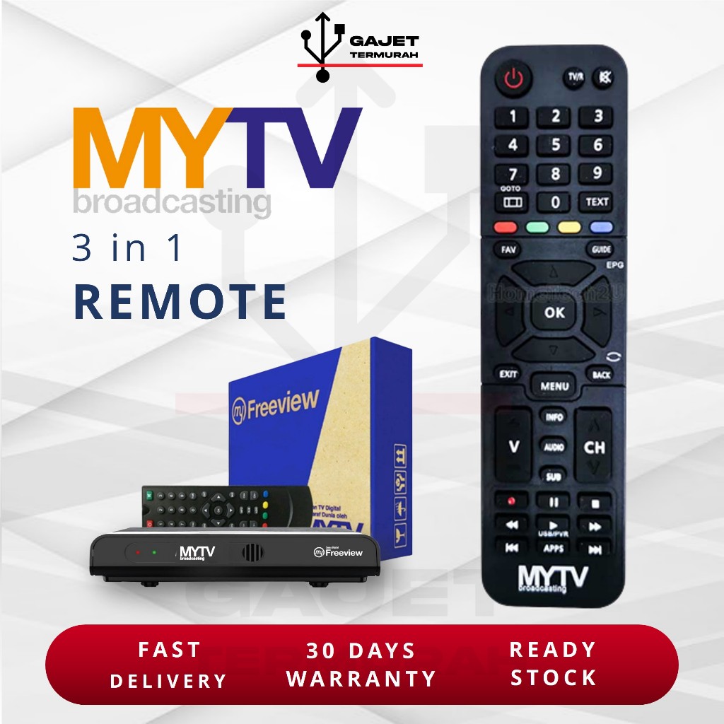 Alat Kawalan Jauh Dekoder MYTV 3 in 1 Original MyTv Remote Kontrol ...
