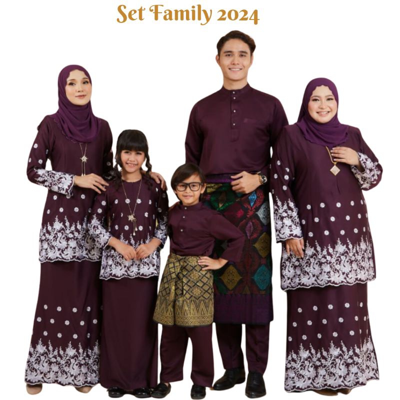 BAJU RAYA 2024 SET FAMILY/DARK PURPLE Baju kurung moden sulam dan baju ...