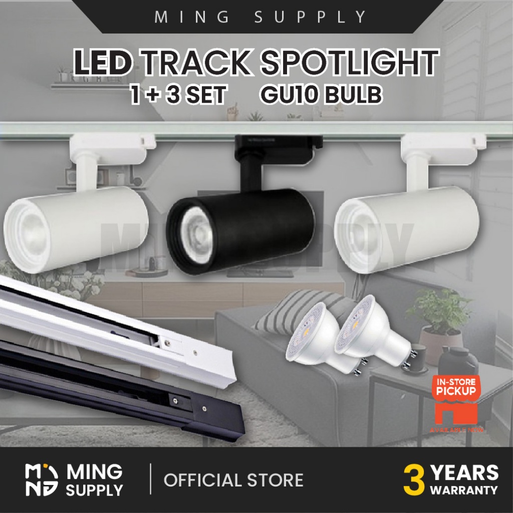 1+3 Track Light LED Casing MR16 GU10 Bulb Replaceable Spotlight Rail ...