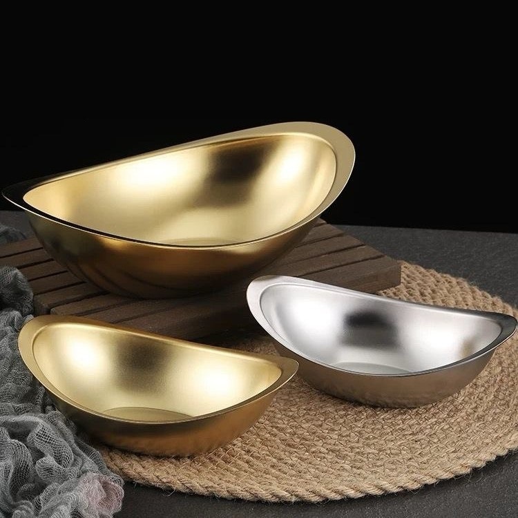 16/20/23CM Oval Plate Stainless Steel Ingot Shape Plate Bowl Serving ...