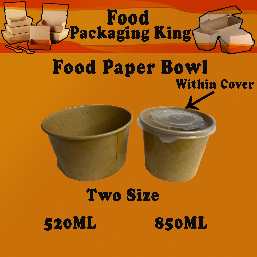 Paper Bowl 520ml/850ml / Lid / Mungkuk Kertas / TAPAU Soup LAKSA BUBUR ...
