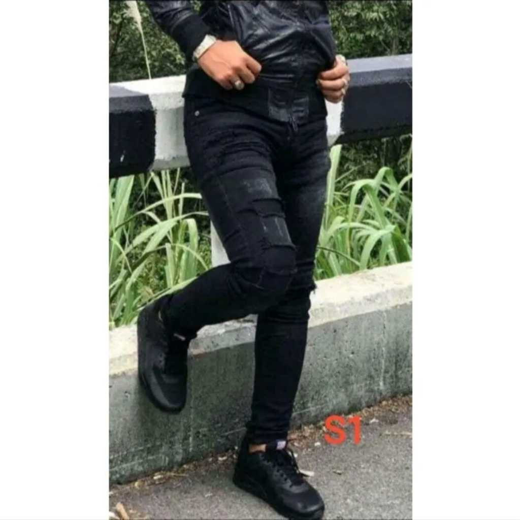 Seluar jeans skinny lelaki koyak / black edition | Shopee Malaysia