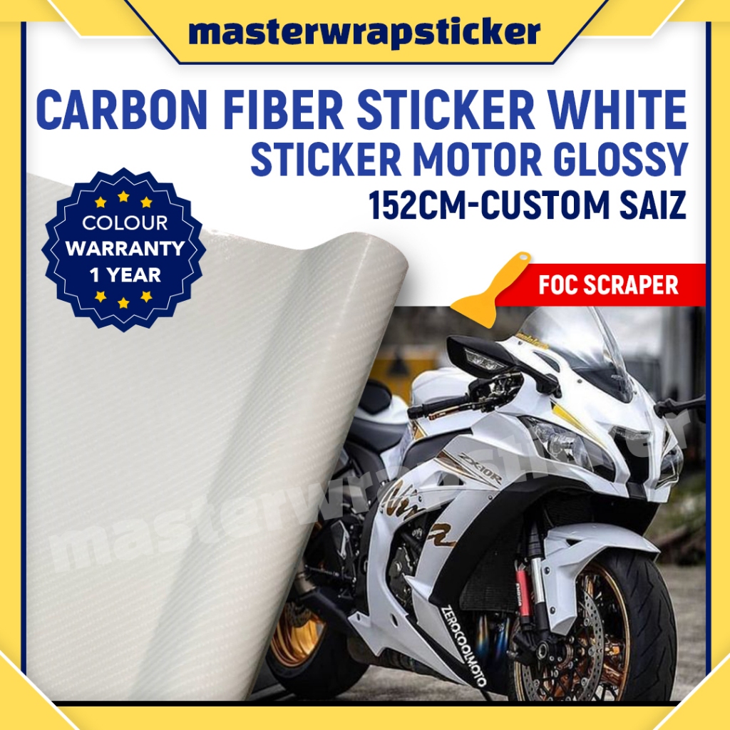 STICKER MOTOR CARBON FIBER STICKER WHITE KILAT(152CM-CUSTOM)viny tahan ...