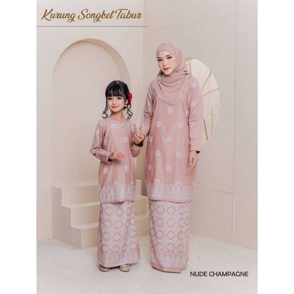 Baju Kurung Moden Songket Bunga Tabur Printed 〔 Warna Nude Champagne ...