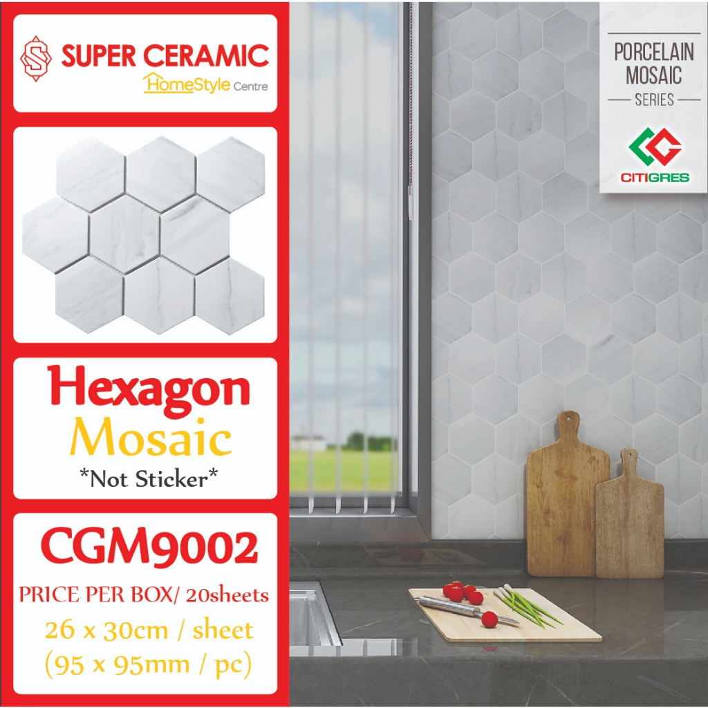 CITIGRES CGM9002 HEXAGON MARBLEGREY PORCELAIN MOSAIC 30x30cm/MOZEK ...