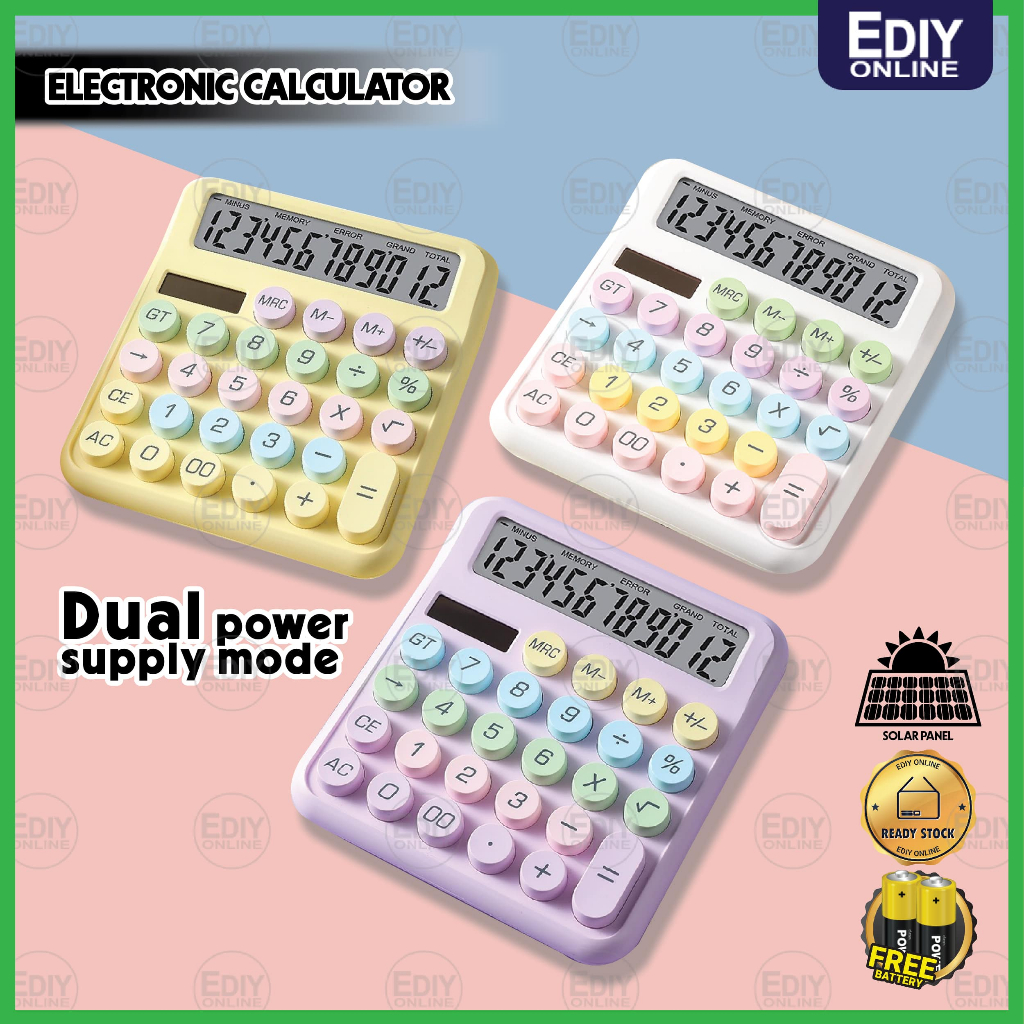 【12 Digits / SOLAR 】 Dual Power Mode Portable Calculator Electronic ...