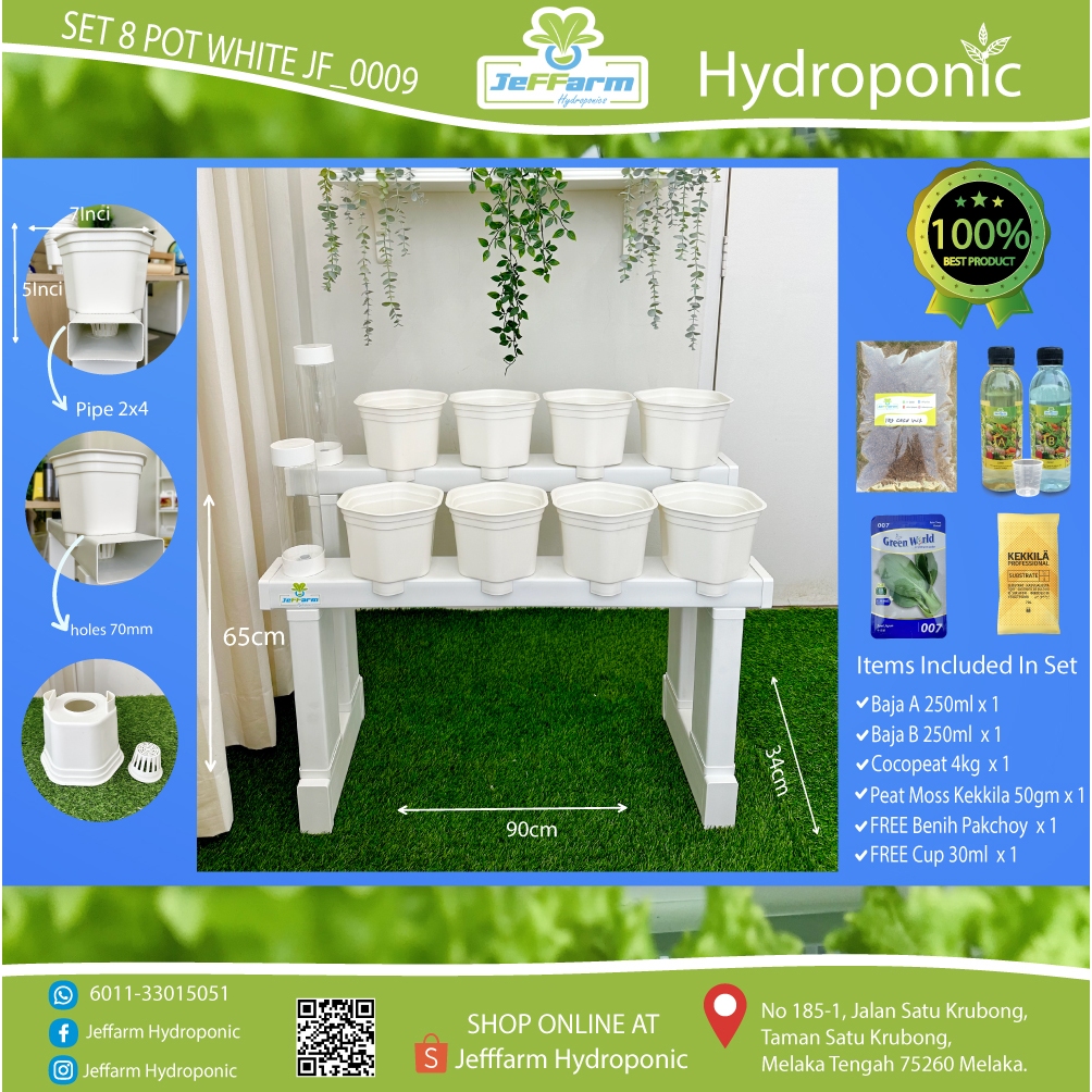 SET HYDROPONIC 8 POT / 8 NETPOT WITH STAND + COCOPEAT + PATI BAJA AB JF ...