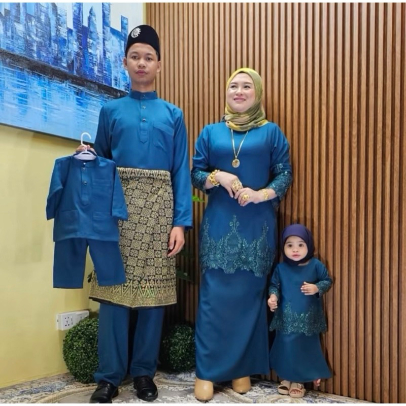 baju malayu den baju kurung warna teal blue family set 🇲🇾boleh order ...