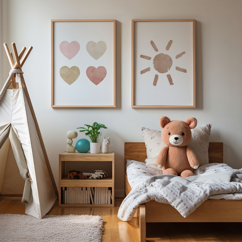 Set of 2 frame hearts & sun in Boho Dusty Pink (Nursery Series) A3/A4 ...