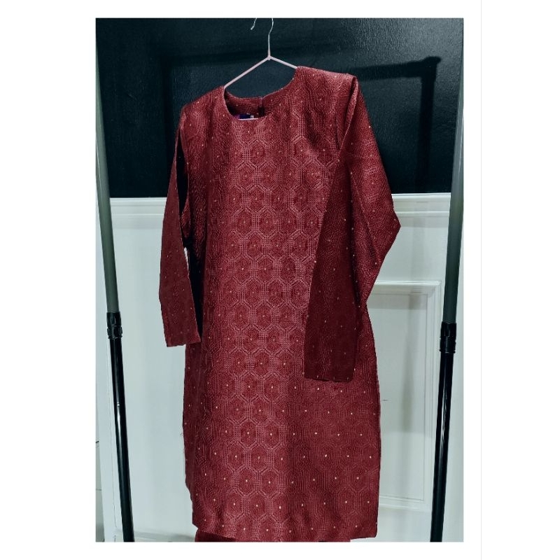 Baju Kurung Moden Songket Brocade Meroon Dark Red S M L XL XXL Limited ...