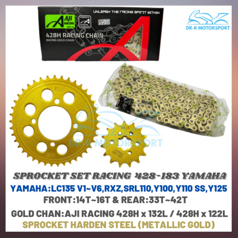 AJI RACING CHAIN 428H SPROCKET SET GOLD YAMAHA LC135 Y125Z RXZ Y110 Y100 HEAVY DUTY GOLD (SEKALI ...