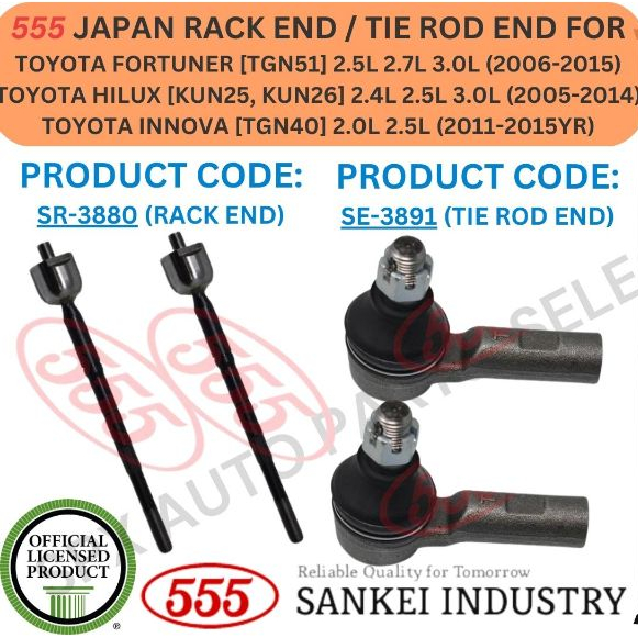 555 GENUINE JAPAN TIE ROD END / RACK END FOR TOYOTA FORTUNER [TGN51 ...