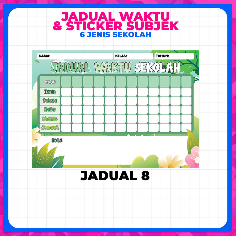 Jadual Waktu Kelas boleh ubah, Sticker Subjek 6 Jenis Sekolah Murid ...