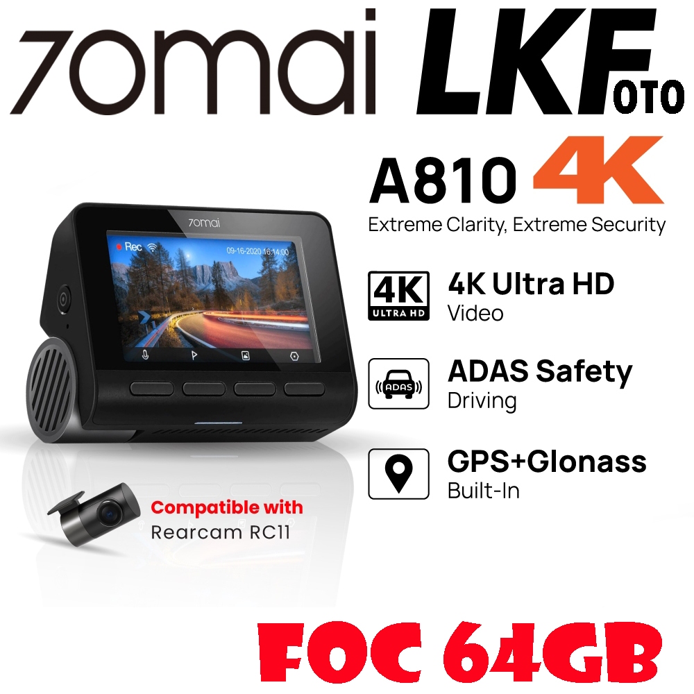 70mai A810 4K Dash Cam Dual Vision Car Recorder with GPS ADAS | Shopee Malaysia