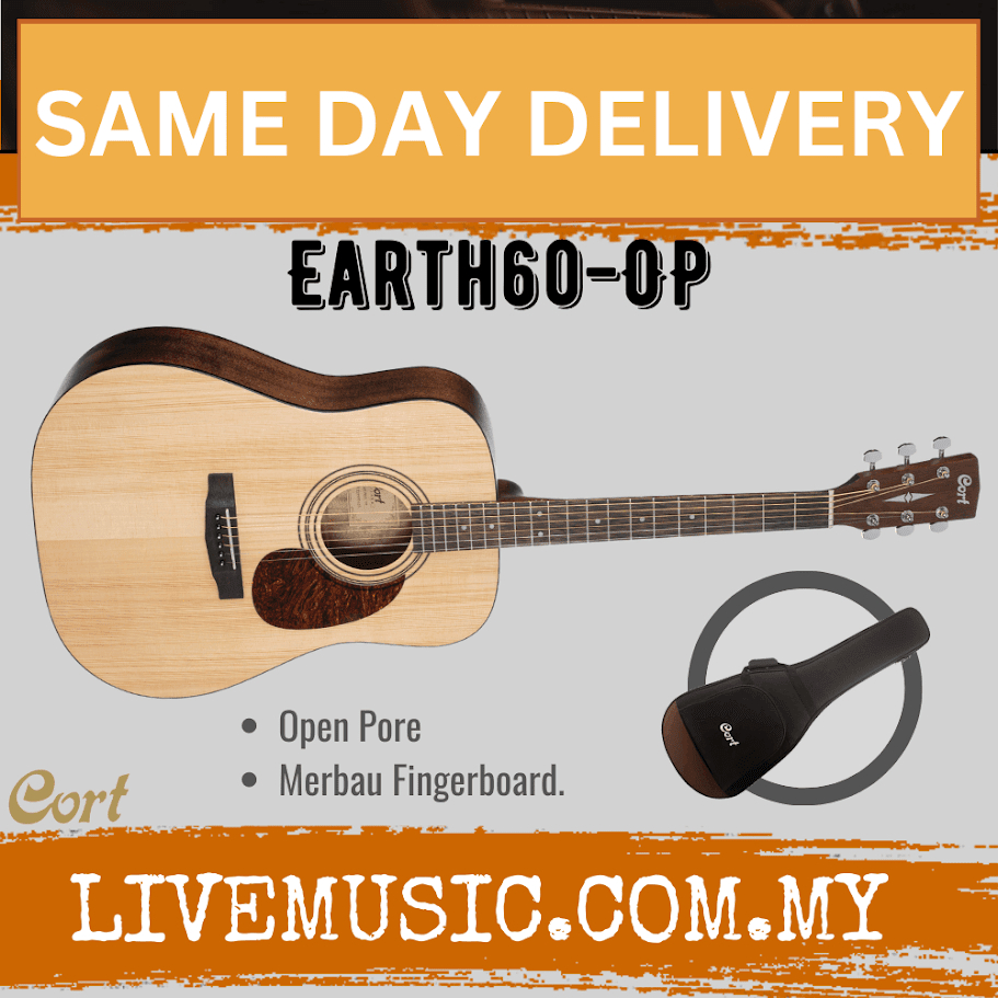 Cort Earth-60 Acoustic Guitar with Bag - Open Pore Natural ( Earth60 ...