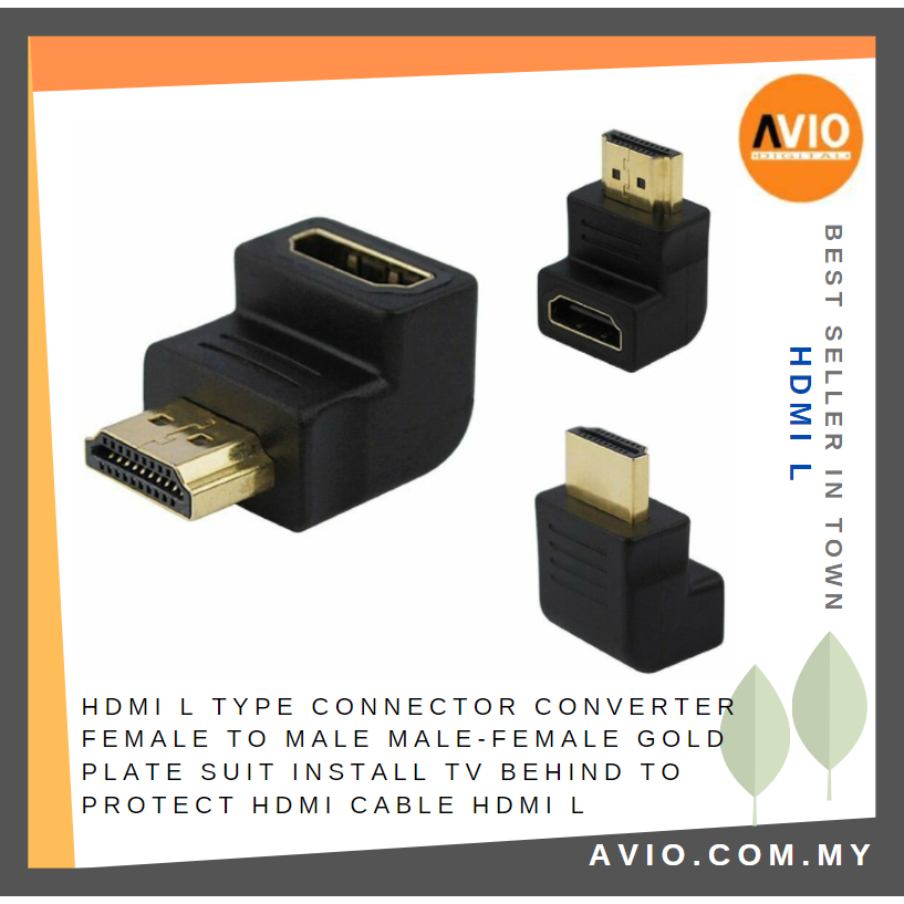 HDMI L Type Connector Converter Male to Female Gold Plate Suit Install ...