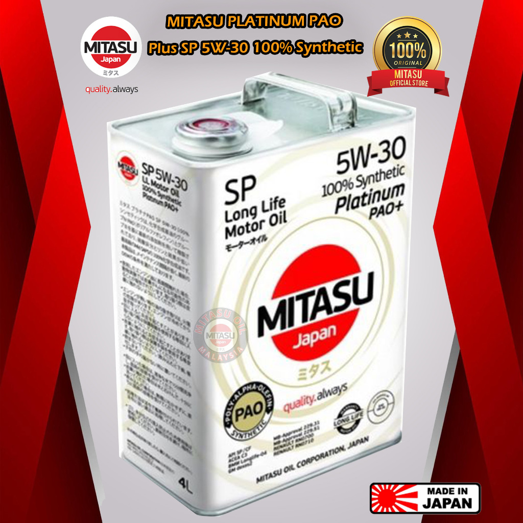 MITASU PLATINUM PAO Plus SP 5W-30 100% Fully Synthetic Engine Oil 4L (100% Original JAPAN ...