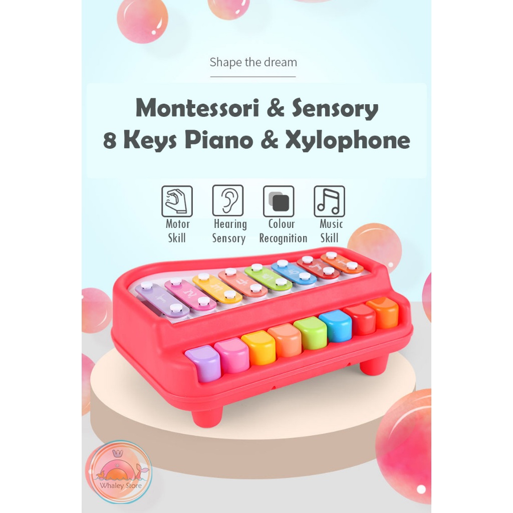 Toddler Montessori Sensory 2 In 1 Piano & Xylophone Toy, 儿童2合1八键敲琴 ...