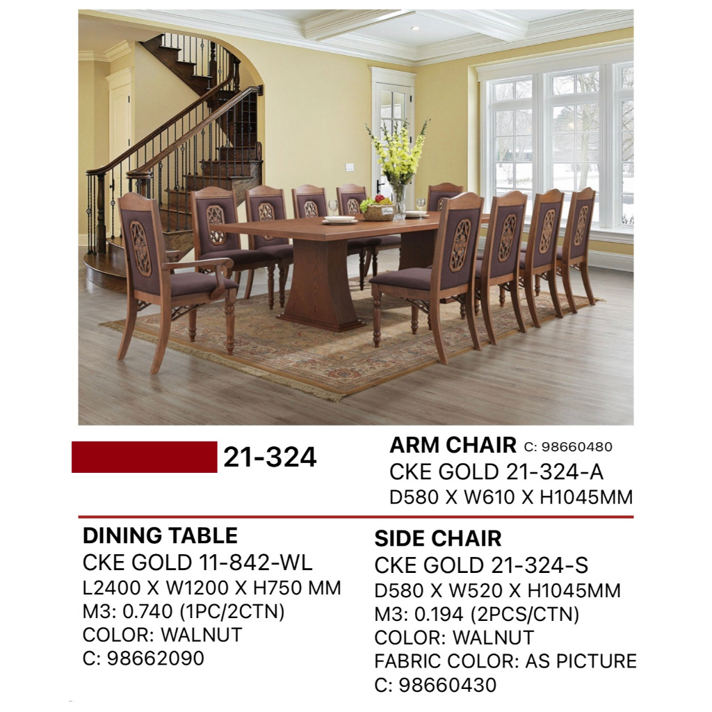 1 + 10 Dining SET, CKE 11-482 WL, L2400 x W1200 x H750mm Wooden Dining ...