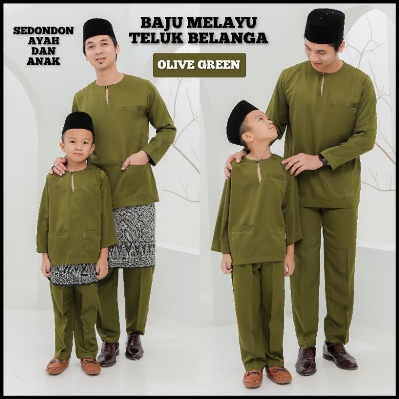 OLIVE GREEN BAJU MELAYU TELUK BELANGA SEDONDON AYAH DAN ANAK READY ...