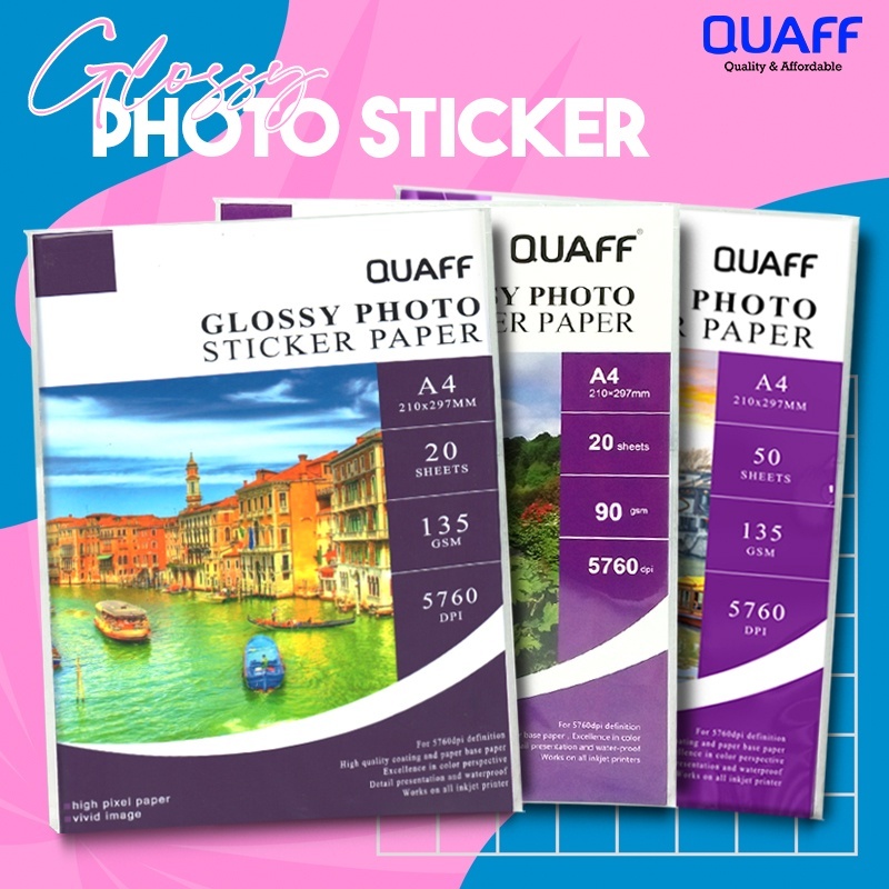 QUAFF Inkjet Photo Sticker Paper Glossy 135GSM | 90GSM A4 Size - 20 50 ...
