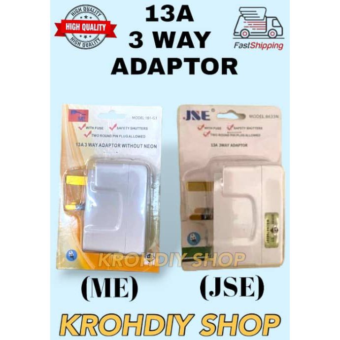 ME and JSE 13A 3 Way Plug Adapter Socket Extension With Neon Switch SIRIM Adaptor (ELECTRIC)1088 ...
