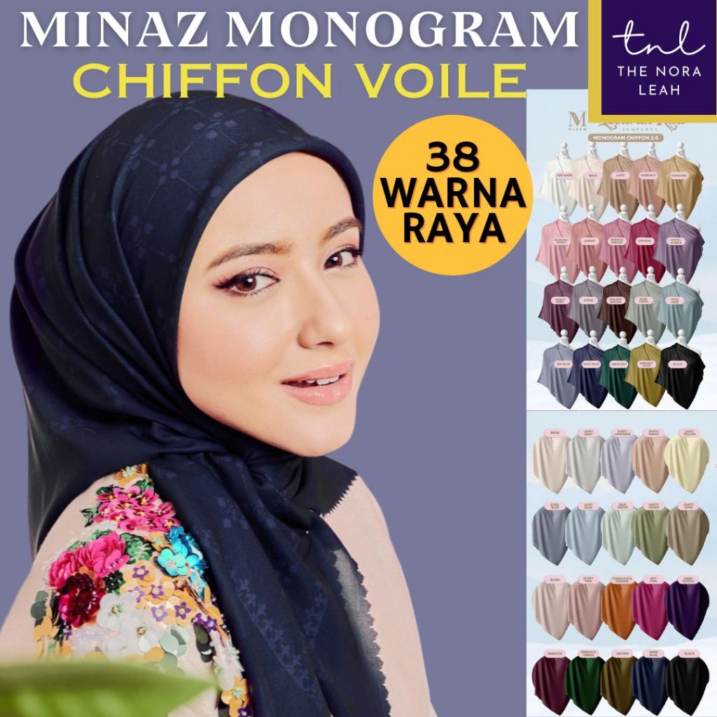 [READY STOCK] 38 WARNA MINAZ MONOGRAM CHIFFON VOILE RAYA🔥Minaz Monogram ...