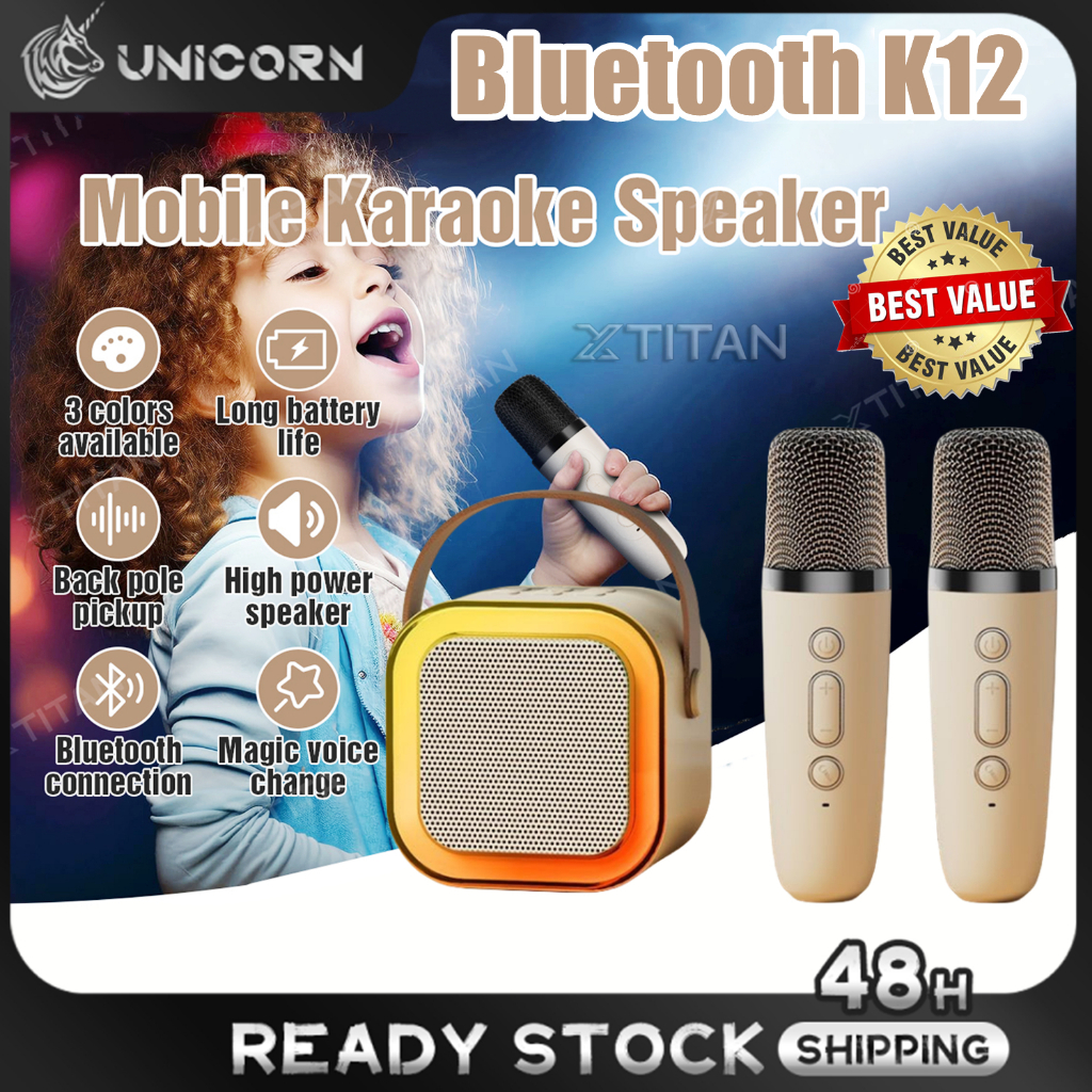 Portable Mini Bluetooth Speake Wireless Karaoke Machine Dual Microphone RGB Light Wireless ...