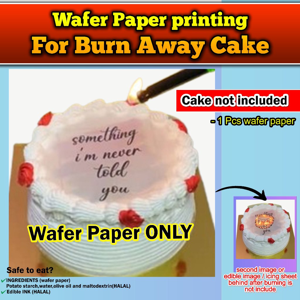 CUSTOM ANY IMAGE Printing Wafer Paper ONLY > for Burn Away Cake Icing ...
