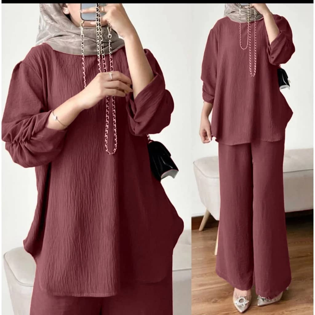 BAJU NEW ONE SET WOMEN'S SUIT CRINKLE AIRFLOW IRONLESS | Shopee Malaysia
