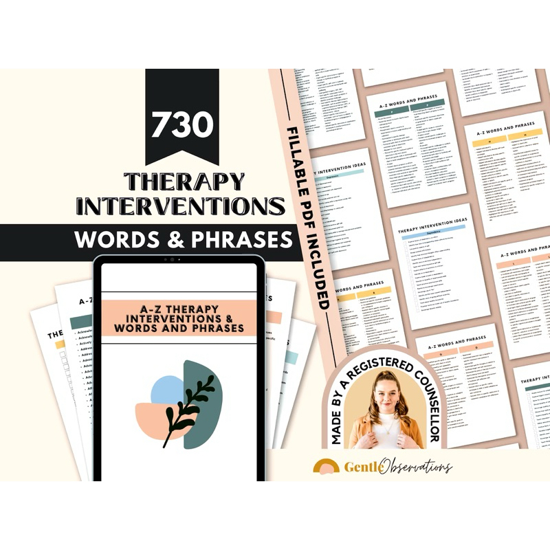 730 Therapy Intervention List, Words and Phrases Therapy Verbiage for ...