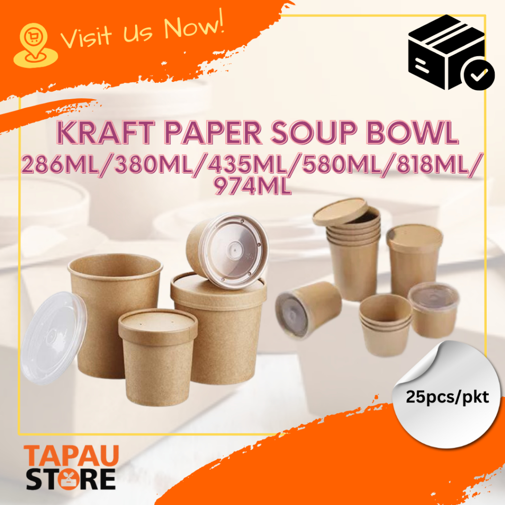 (25PCS) Kraft Paper Soup Bowl (KPS) with PP Lid | Shopee Malaysia