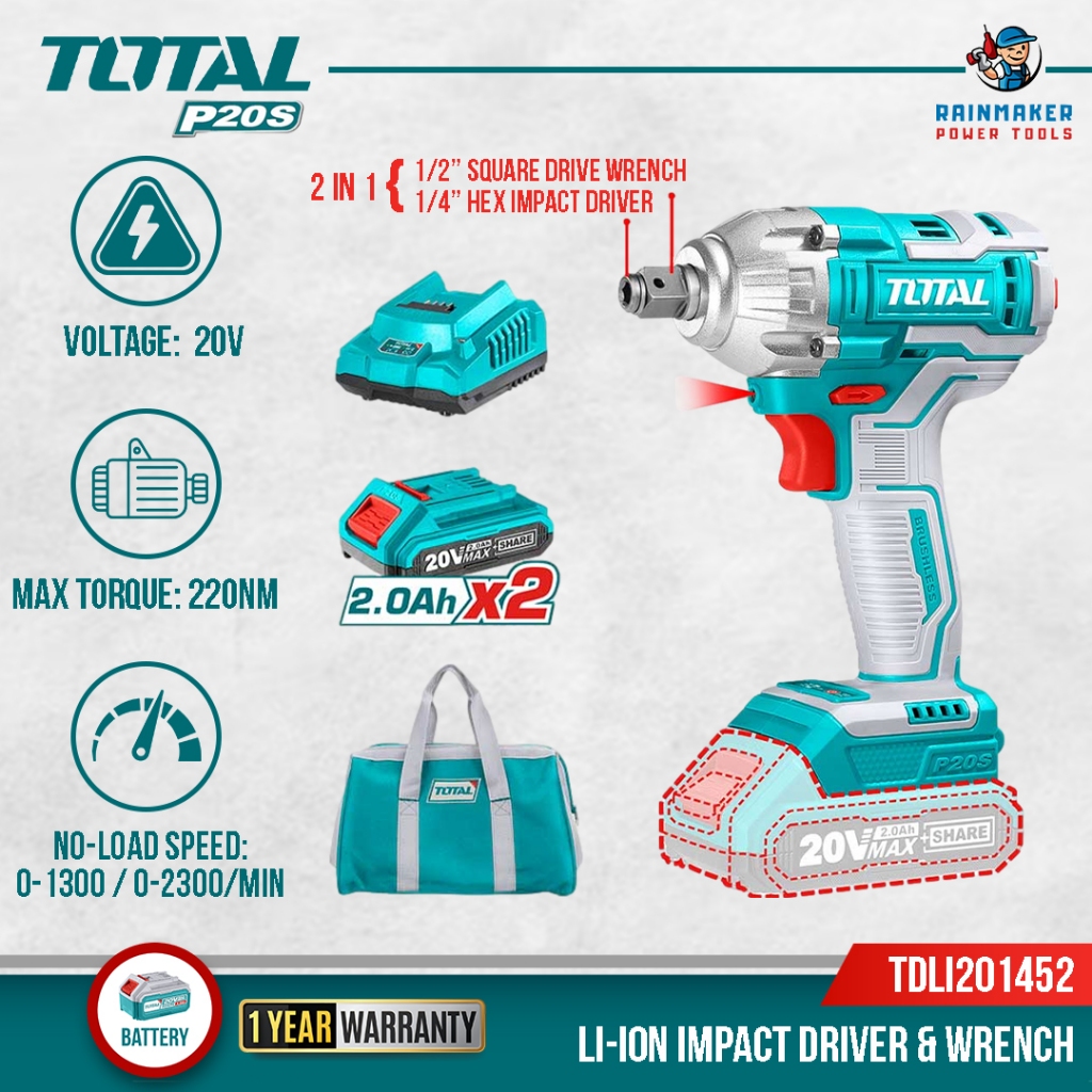 TOTAL P20s 20s Series Li-ion cordless impact driver & wrench (Brushless ...