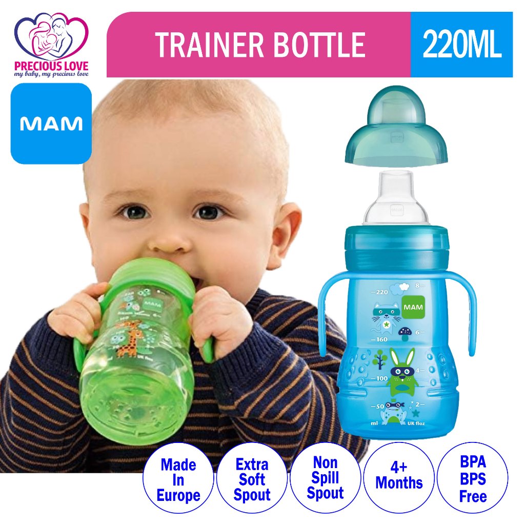 MAM Baby Bottle Trainer 220ml - Spill-Free, 4+ Months (B220) / MAM Botol Latihan Meminum Anak ...