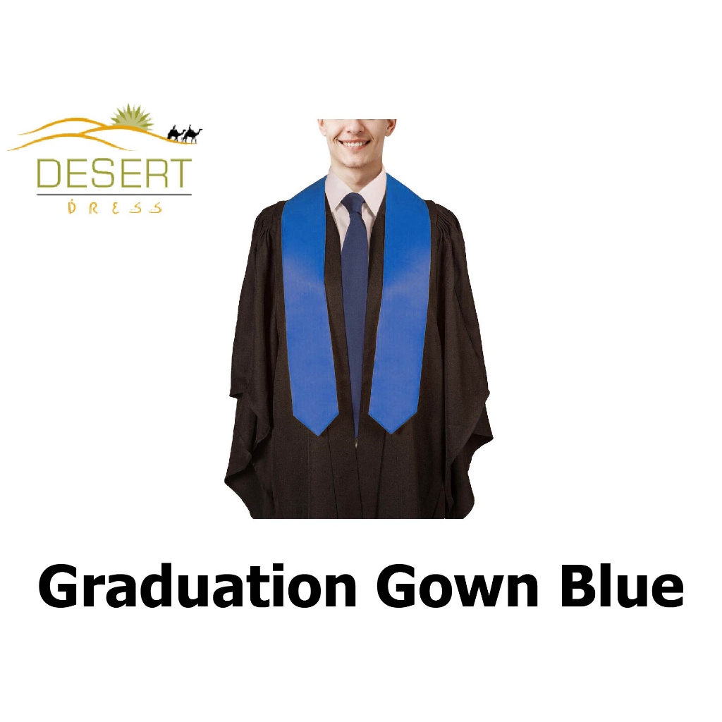 Blue 3 Piece Graduation Gown + Hat + Stole Black University Robe ...