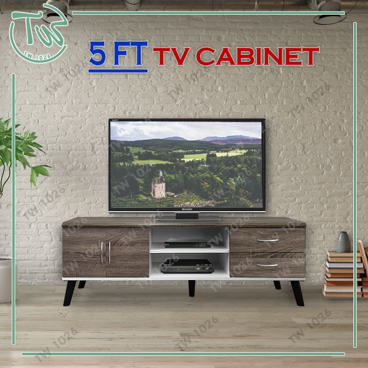 TW 【Ready Stock】Self DIY LINDA 5 FT TV Cabinet with 3 door/5Kaki TV ...