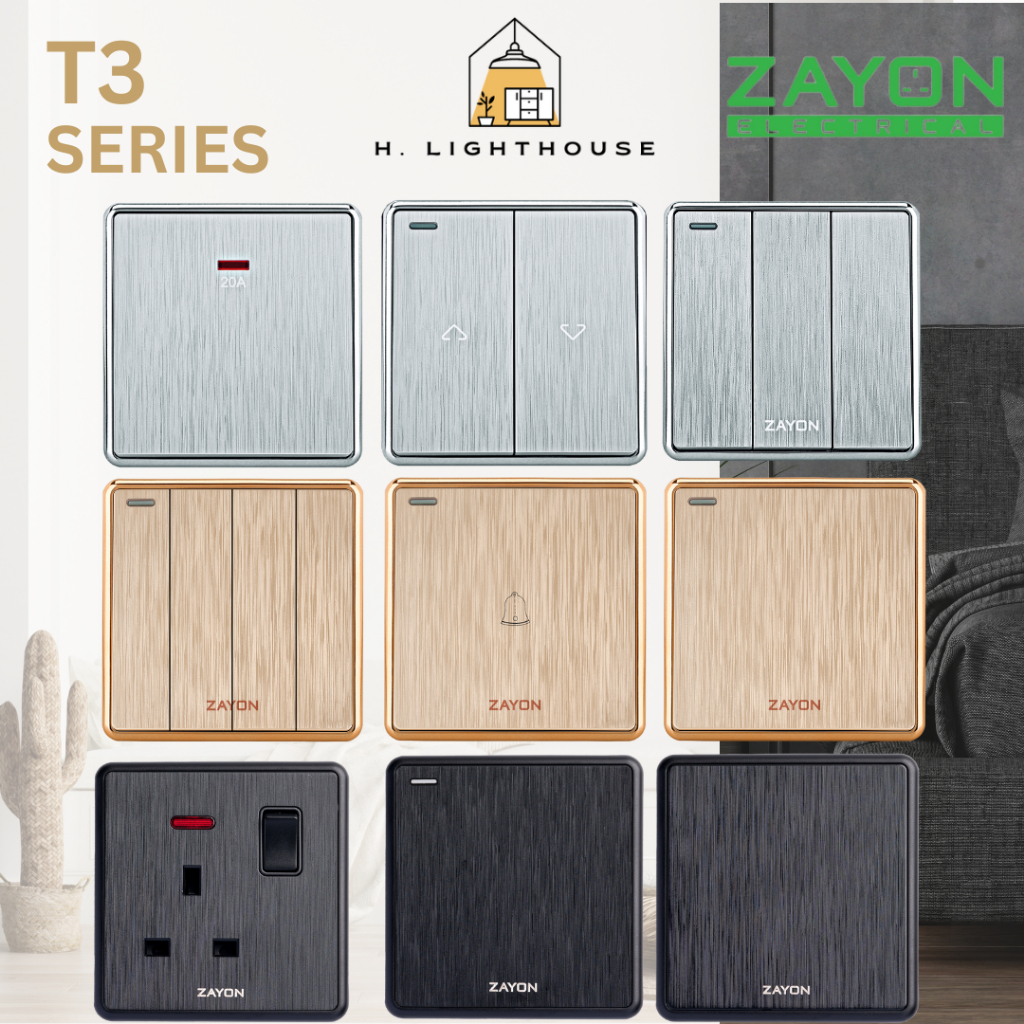 🔥SIRIM APPROVED🔥 ZAYON T3 Series Champagne Gold Socket Black Wall ...