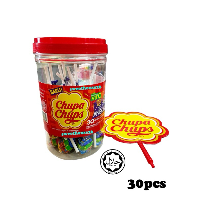Chupa Chups Lollipop Chupa Chups Jar Aneka Assorted Fruit Flavour 9g x 30pcs Halal | Shopee Malaysia