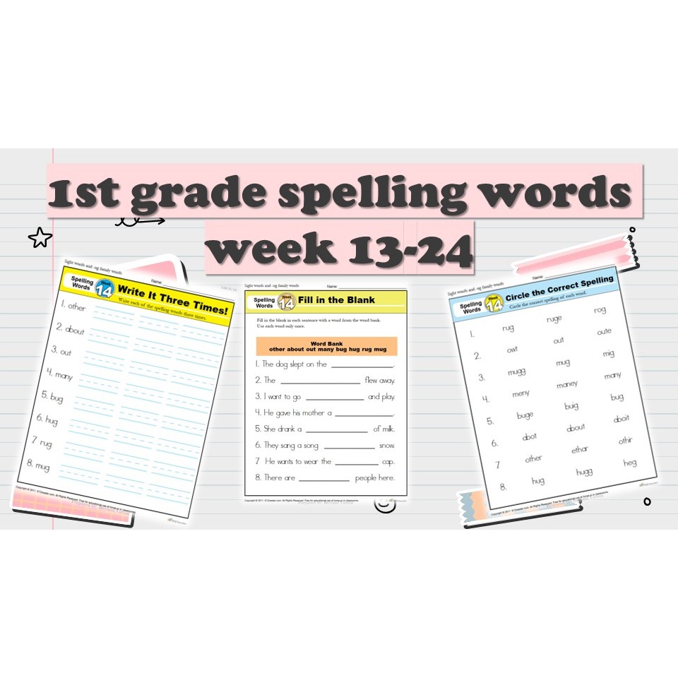 [PRE244] 111 pages 1st grade spelling words week 13-24 Worksheet PDF ...