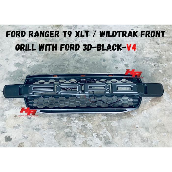 Ford Ranger T9 Xlt / Wildtrak Front Grill With Ford 3D Led - Black - V4 ...
