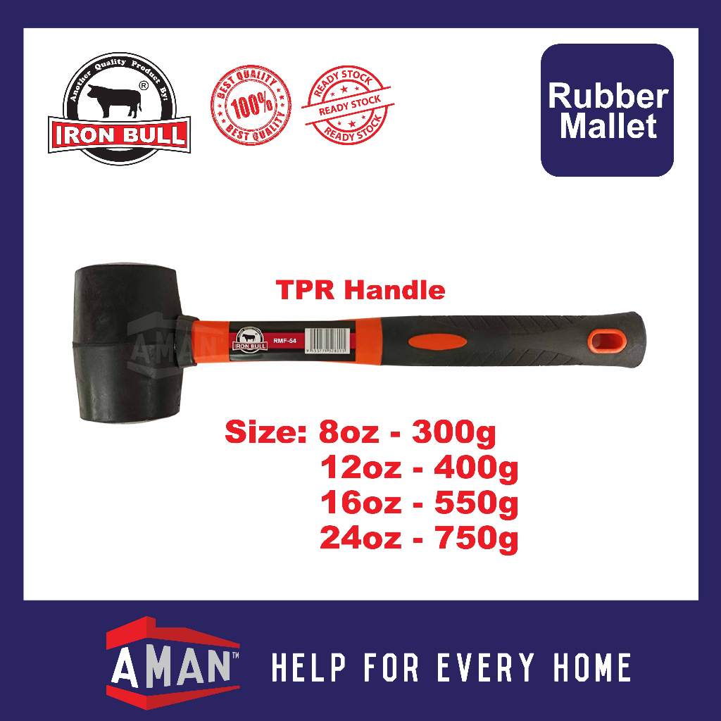 IRON BULL Rubber Mallet Hammer Rubber Hammer TPR Handle Hand Tools ...