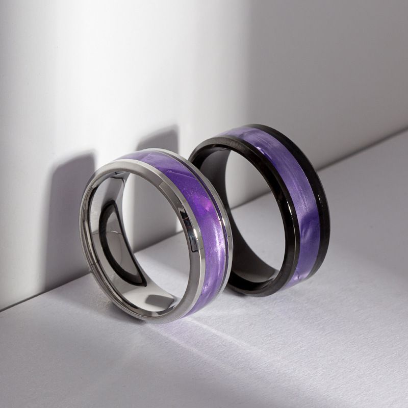 8mm Purple Ring Stainless Steel Men Fashion Rings Titanium Unisex Matte ...