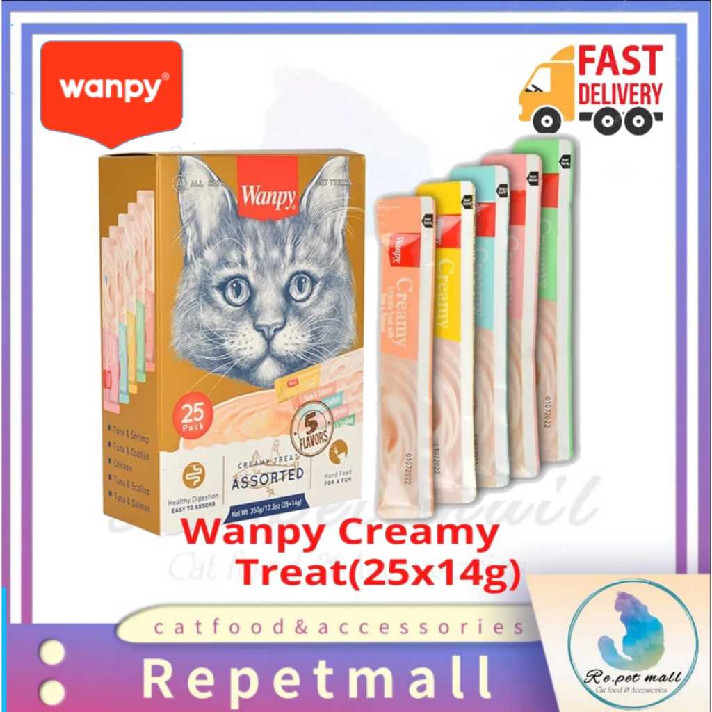 Wanpy Creamy Cat Treats Assorted ( 25 Pcs /50 Pcs )14g Tuna & Shrimp ...
