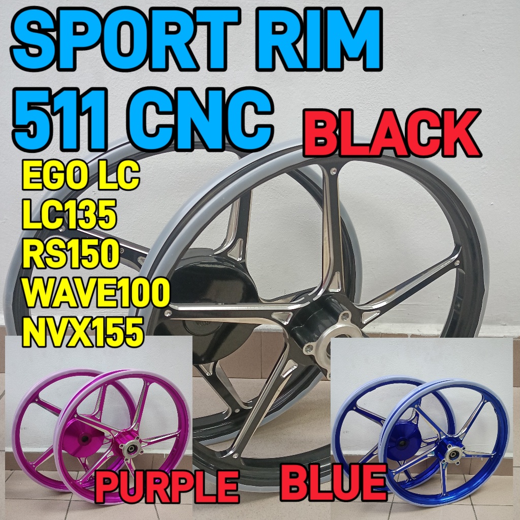 ENKEI SPORT RIM 5 BATANG FG511 511 CNC EGO LC / LC135 / RS150 / WAVE100 / NVX155 BLACK/PURPLE ...