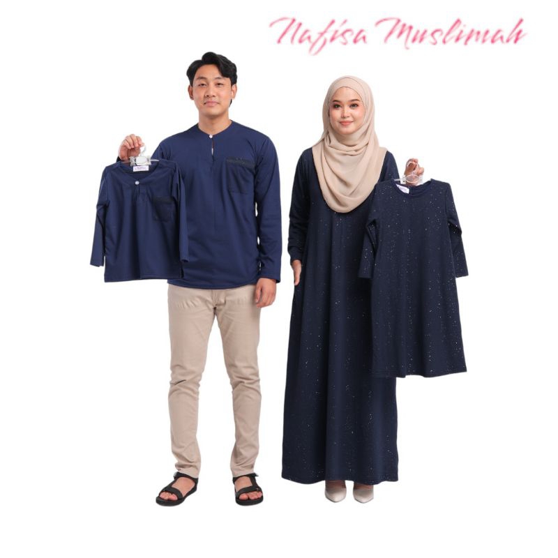 Navy Blue Jubah & Kurta Raya Set Sedondon / Baju Raya Set Family ...
